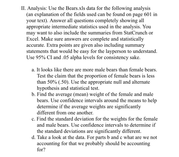 Solved Appendix B Data Sets at 7: Bears (measurements from | Chegg.com