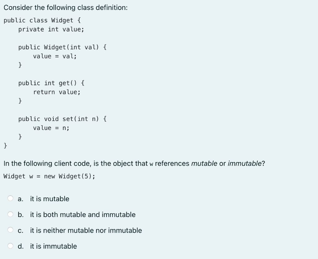 Solved Consider the following class definition: public class | Chegg.com