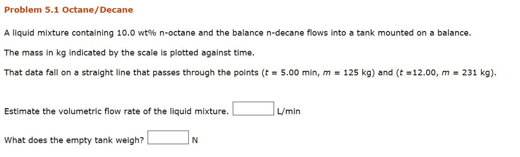 Solved Problem 5.1 Octane/Decane A liquid mixture containing | Chegg.com
