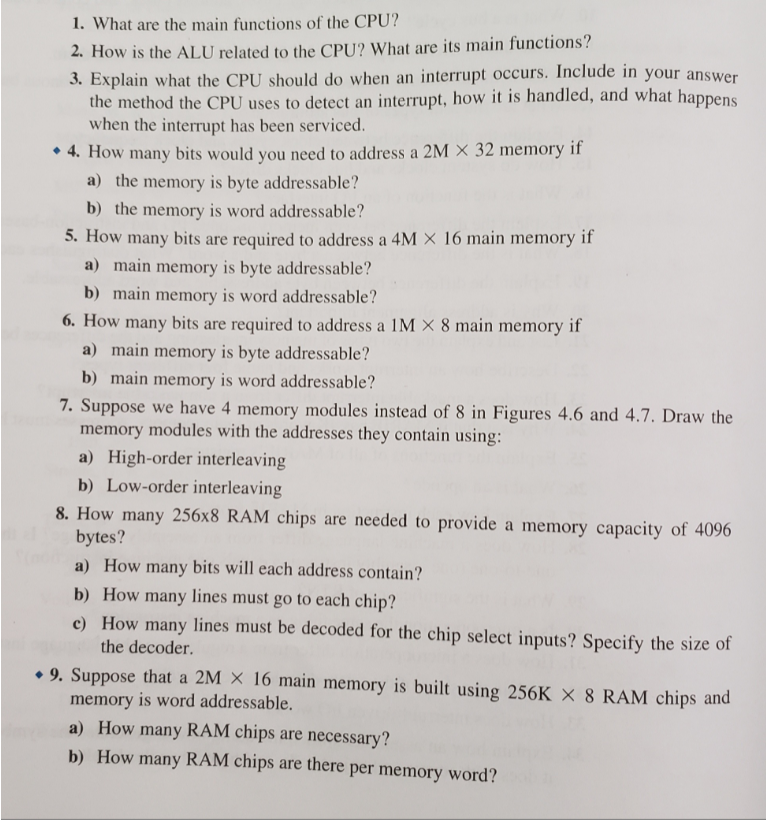 Solved 1. What are the main functions of the CPU? 2. How is | Chegg.com