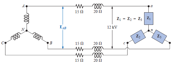 Solved Each transmission line of the three-wire, three-phase | Chegg.com