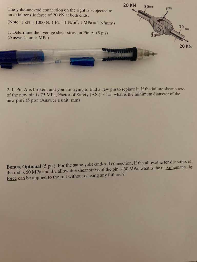 Solved 20 KN 50mm yoke The yoke-and-rod connection on the | Chegg.com
