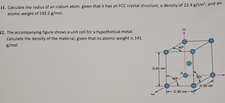 Solved 11. Calculate the radius of an iridium atom, given | Chegg.com