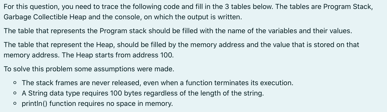 Solved For this question, you need to trace the following | Chegg.com