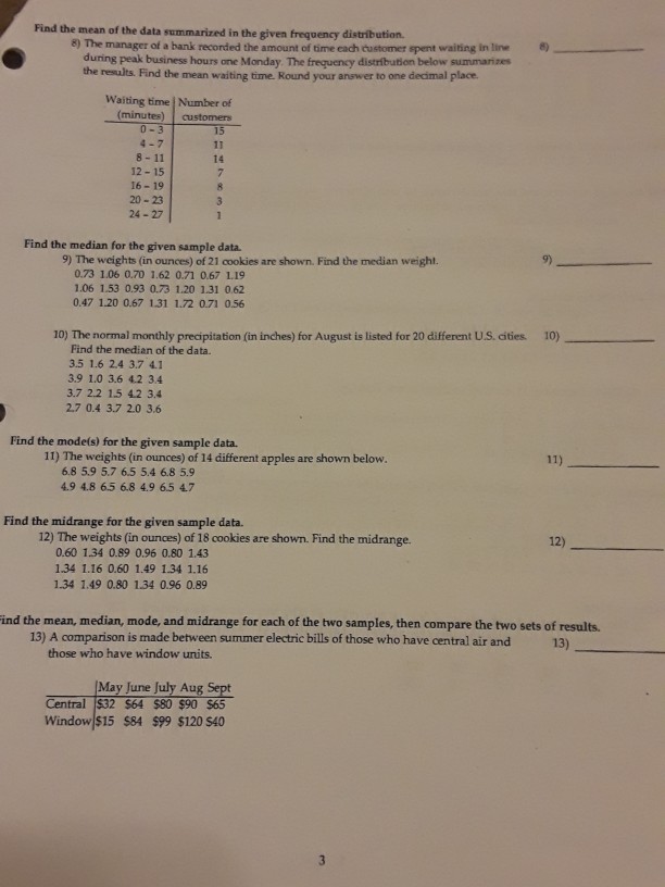 Solved Find the mean of the data summarized in the given | Chegg.com