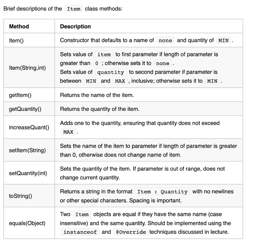 Solved • Name your classes as follows: o o Item in source | Chegg.com