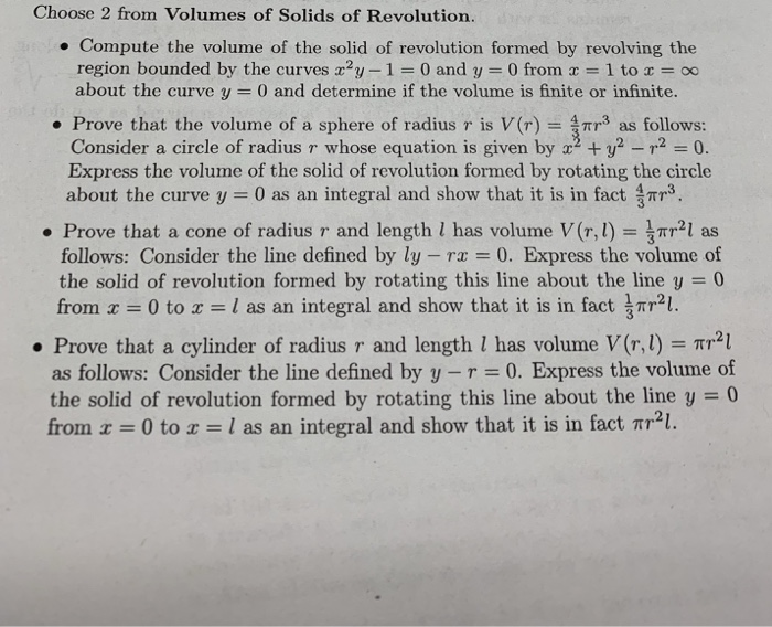 Solved Choose 2 from Volumes of Solids of Revolution. . | Chegg.com