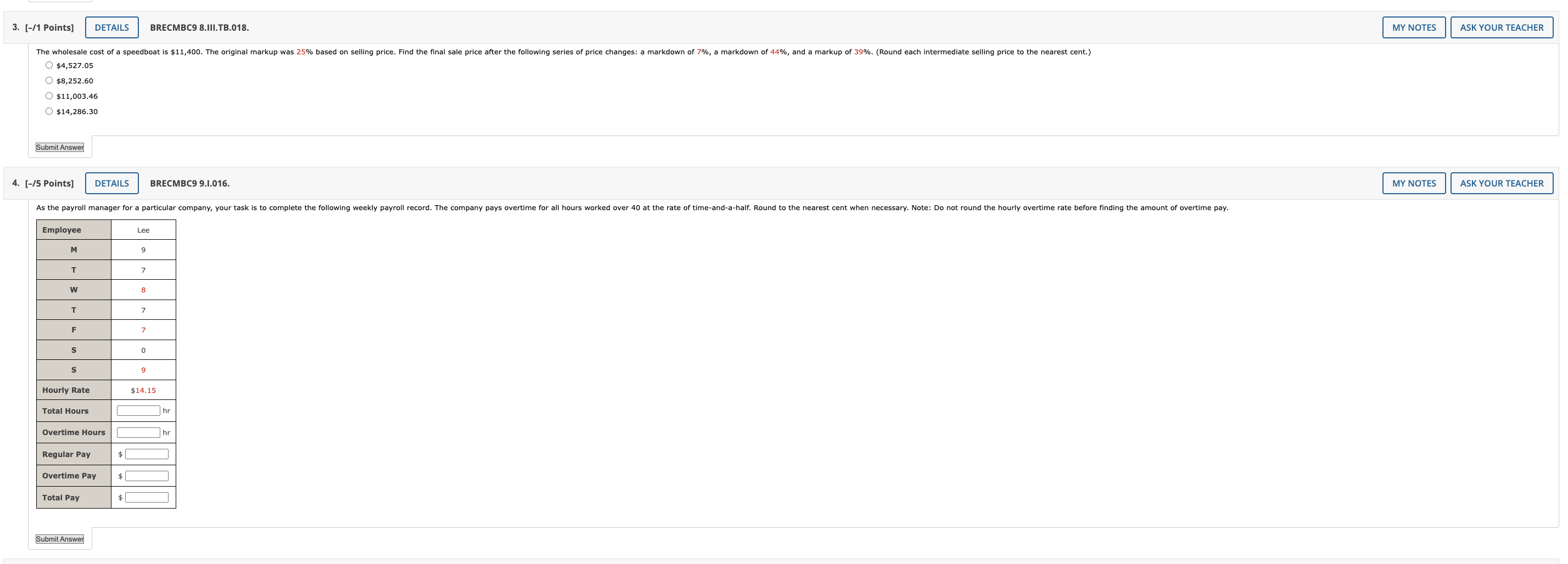 Solved [-/1 ﻿Points] ﻿DETAILS BRECMBC9 8.III.TB.018.MY | Chegg.com