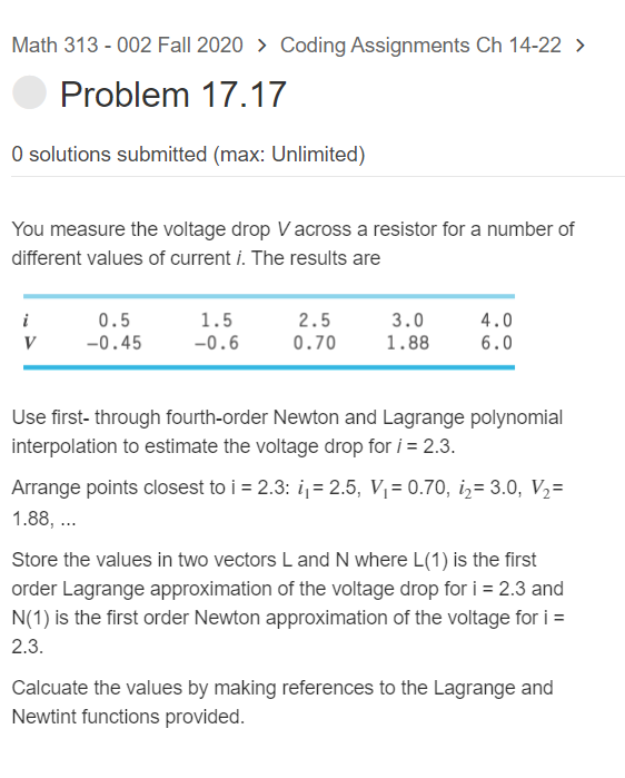 Math 313 - 002 Fall 2020 > Coding Assignments Ch | Chegg.com