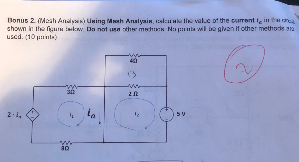 Solved Bonus 2. (Mesh Analysis) Using Mesh Analysis, | Chegg.com