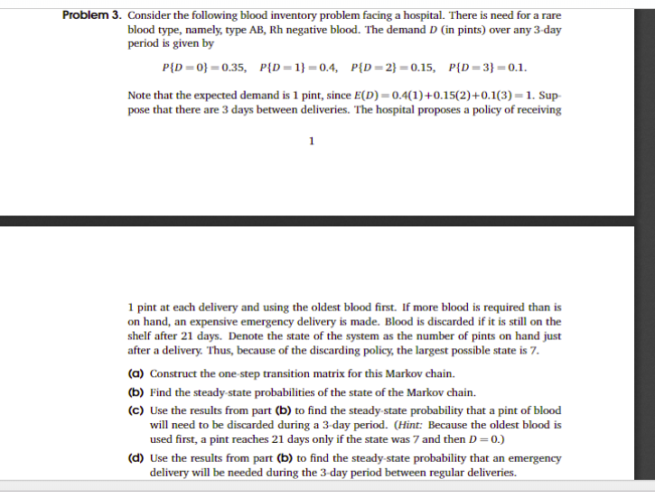 Solved Problem 3. Consider the following blood inventory | Chegg.com