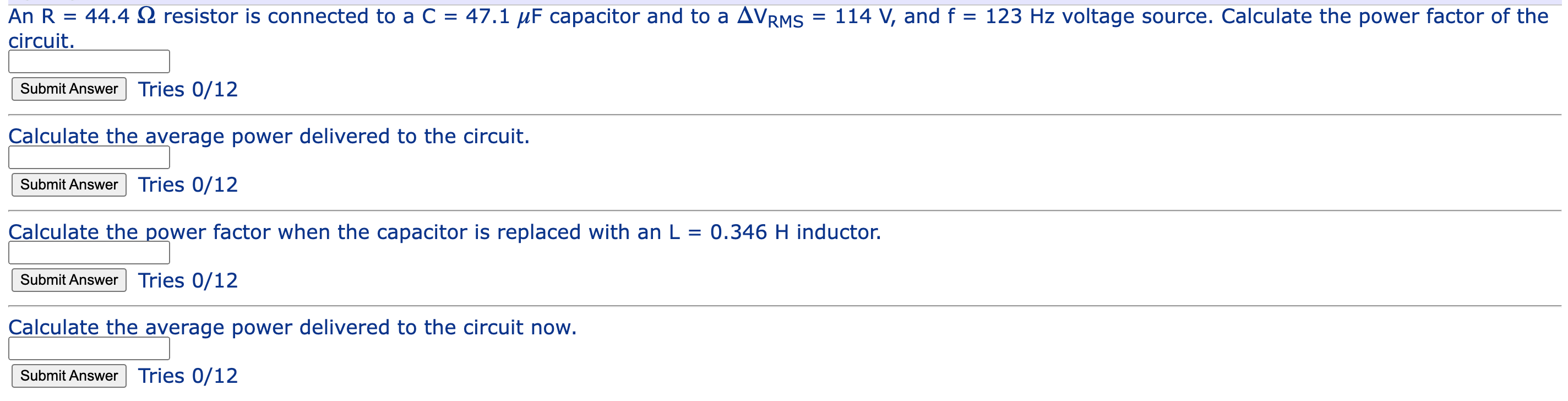 Solved An R=44.4Ω resistor is connected to aC=47.1μF | Chegg.com