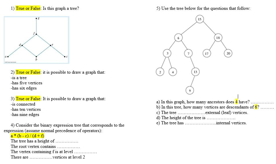 Solved 1) True or False: Is this graph a tree? se the tree | Chegg.com