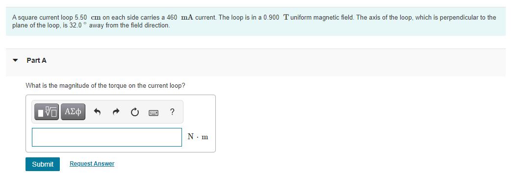 Solved A square current loop 5.50 cm on each side carries a | Chegg.com