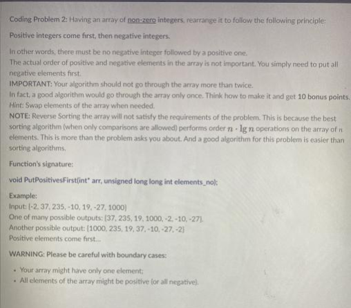Solved Coding Problem 2: Having an array of non-zero | Chegg.com