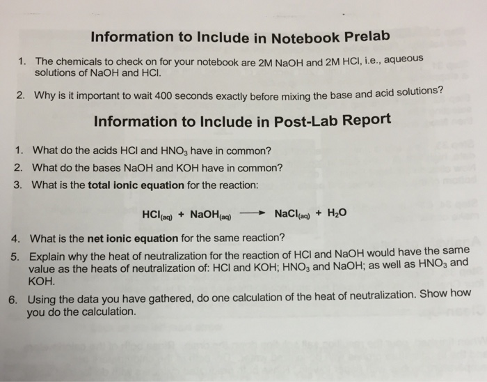 Solved Information to Include in Notebook Prelab The | Chegg.com
