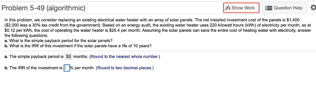 Solved Problem 5-49 (algorithmic) Show Work | Question Help | Chegg.com