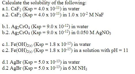 Solved Calculate the solubility of the following: a.1. CaF2 | Chegg.com