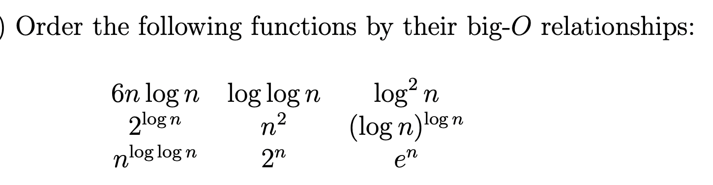 Solved Order the following functions by their big- O | Chegg.com