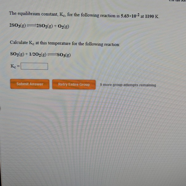 Solved he equilibrium constant, Kc, for the following | Chegg.com