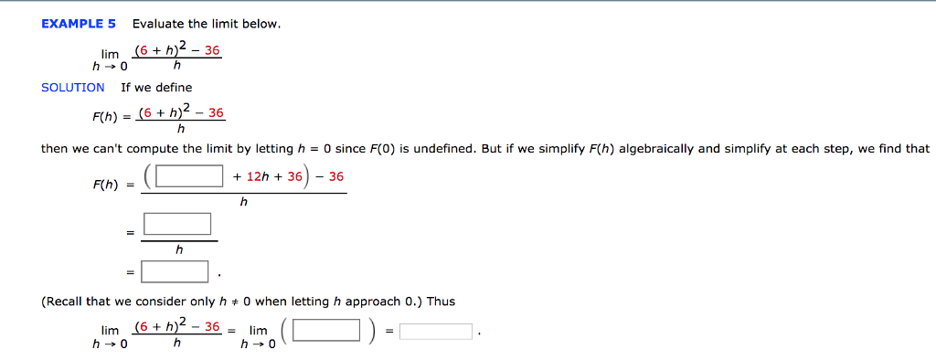 Solved Example 5 Evaluate The Limit Below Lim 6 H 2 36