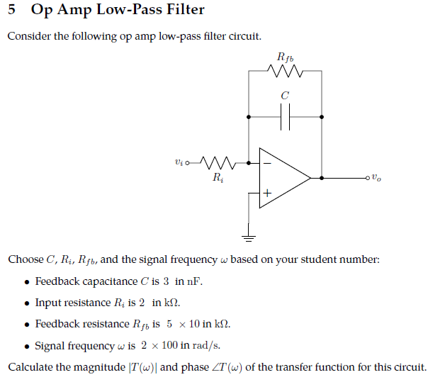 Solved 5 Op Amp Low-Pass Filter Consider the following op | Chegg.com