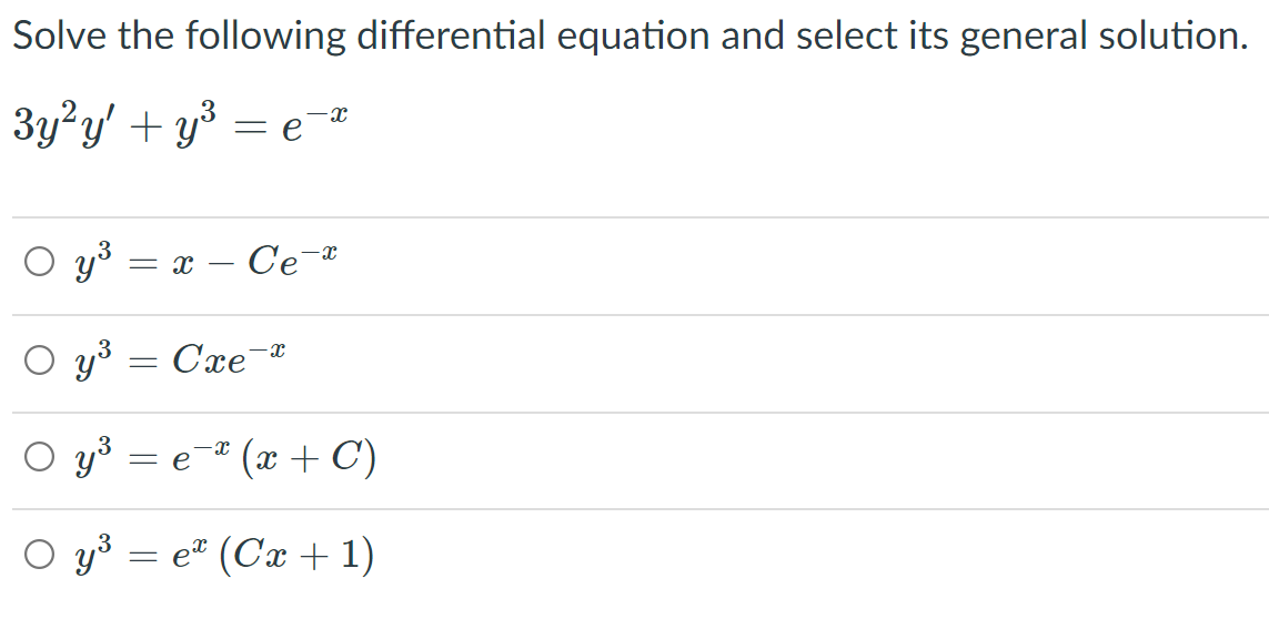 Solved Solve the following differential equation and select | Chegg.com