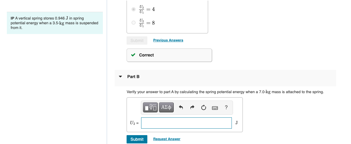 Solved IP A vertical spring stores 0.946 J in spring | Chegg.com