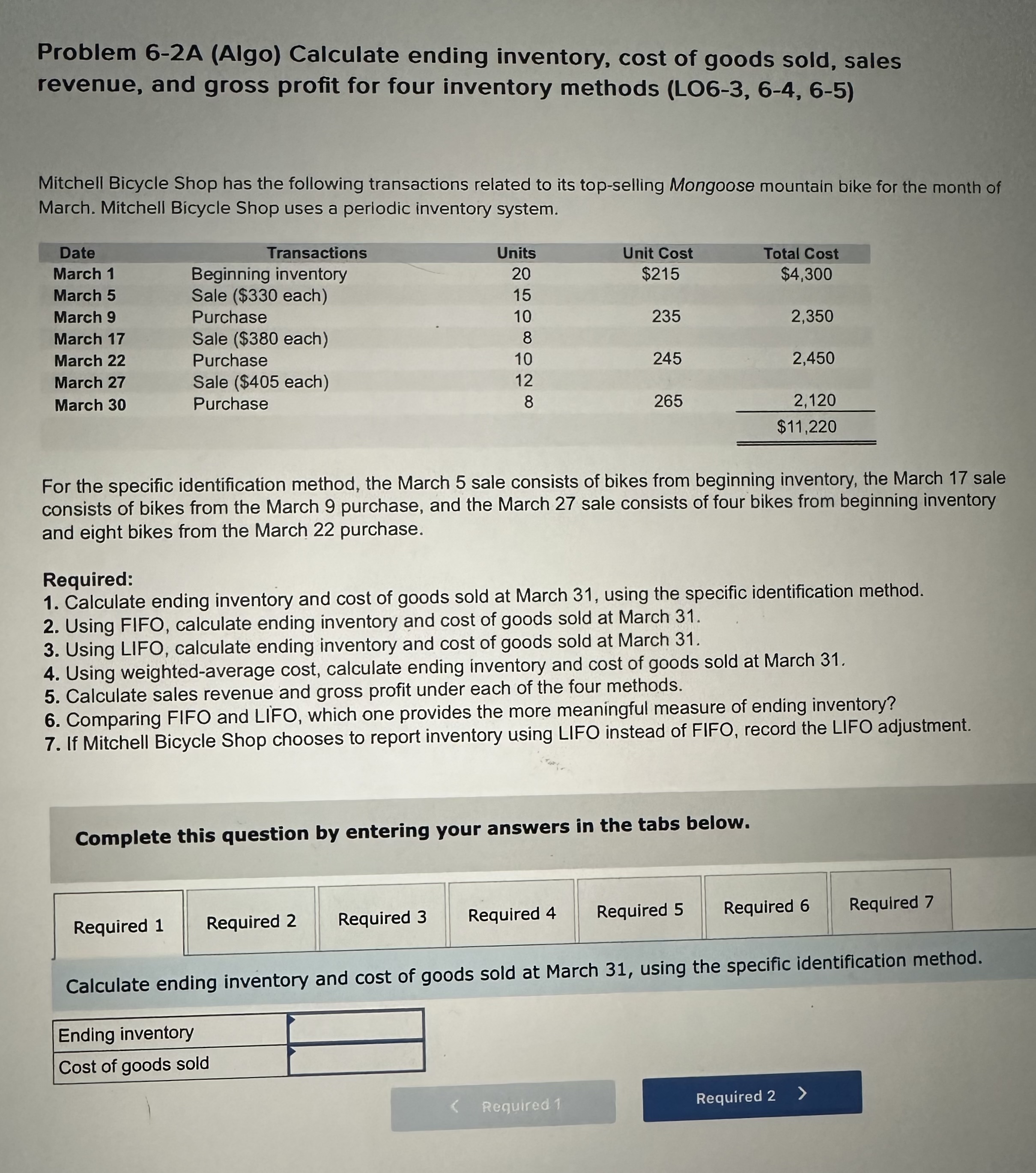 Solved Problem 6-2A (Algo) Calculate ending inventory, cost | Chegg.com