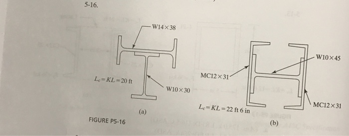 Solved 5-16. W14x38 W10×45 MC12x31 Le= KL-20 ft W10x30 | Chegg.com