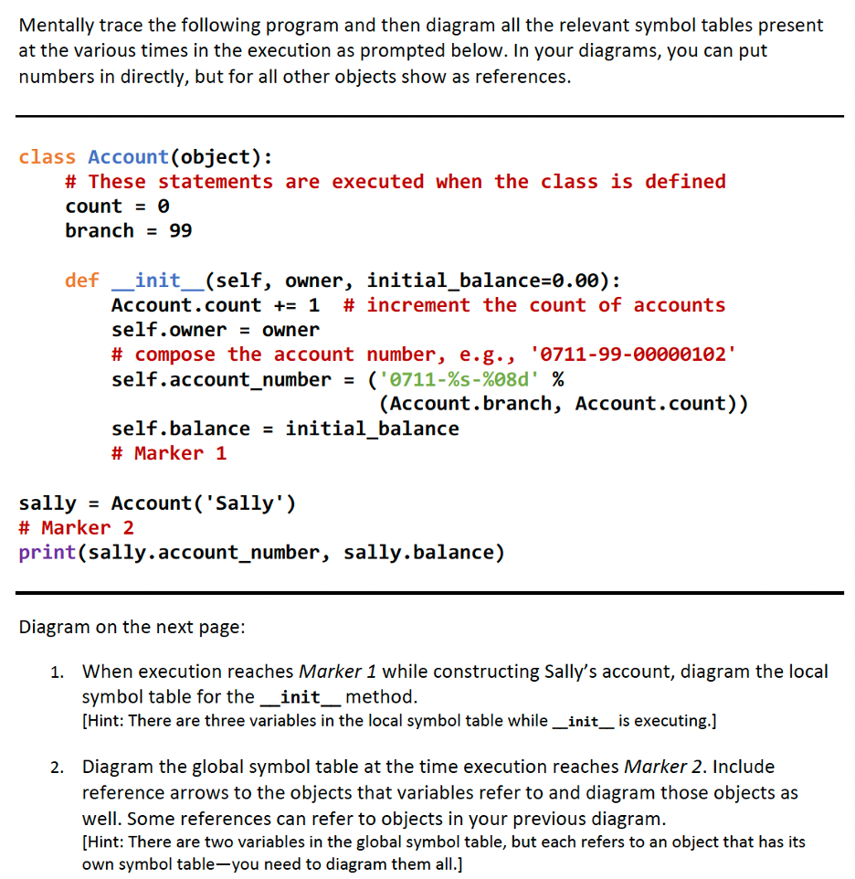 Mentally trace the following program and then diagram | Chegg.com