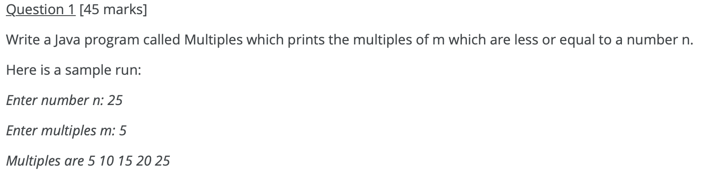 Solved Question 1 (45 marks] Write a Java program called | Chegg.com