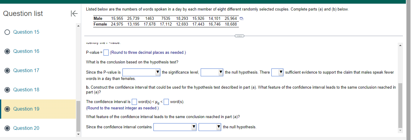 Solved Question List Question 15 Question 16 Question 17 