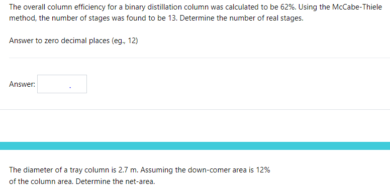 Solved The overall column efficiency for a binary | Chegg.com