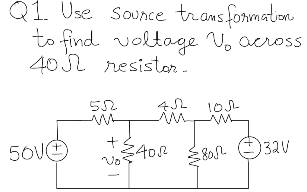 Solved Q1 Use Source transformation to find voltage No | Chegg.com
