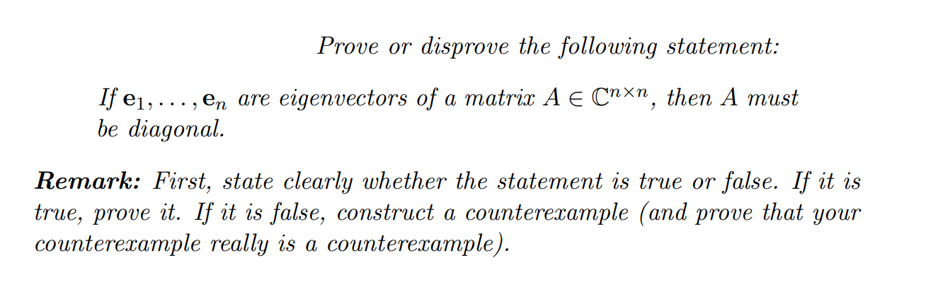 Solved Prove or disprove the following statement: If e1,…,en | Chegg.com