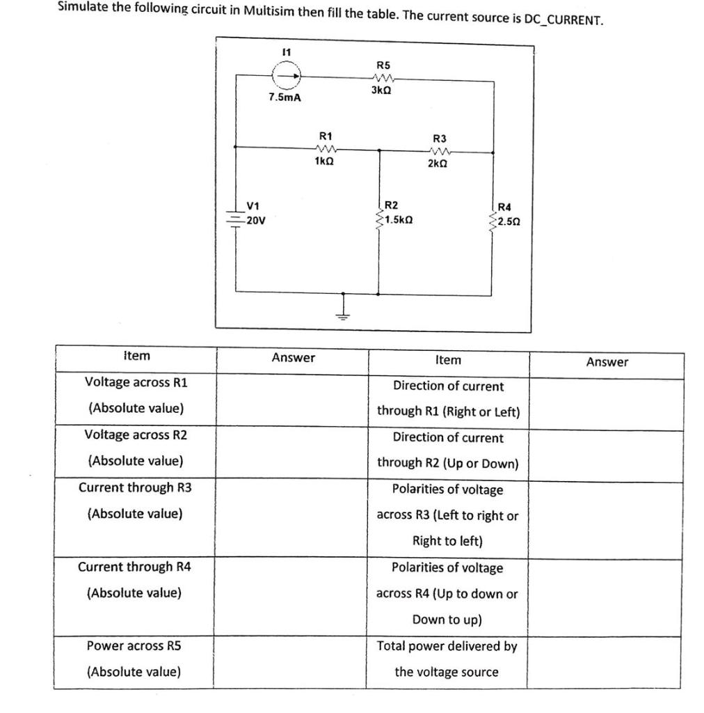 Solved Simulate the following circuit in Multisim then fill | Chegg.com