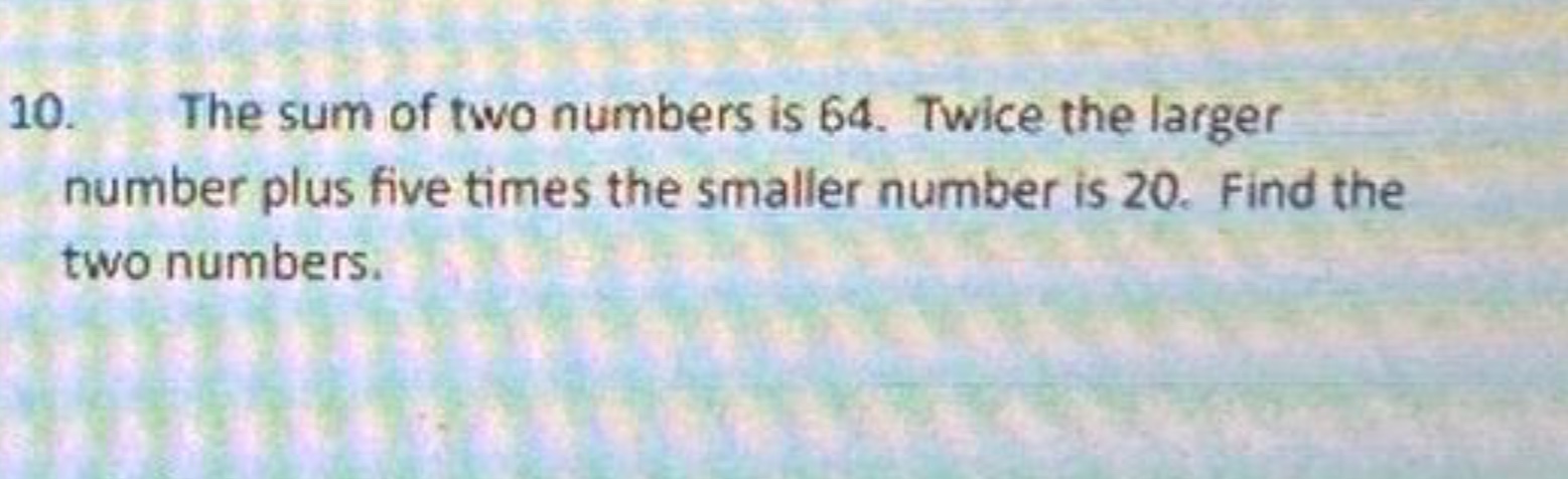 Solved The sum of two numbers is 64 . ﻿Twice the | Chegg.com
