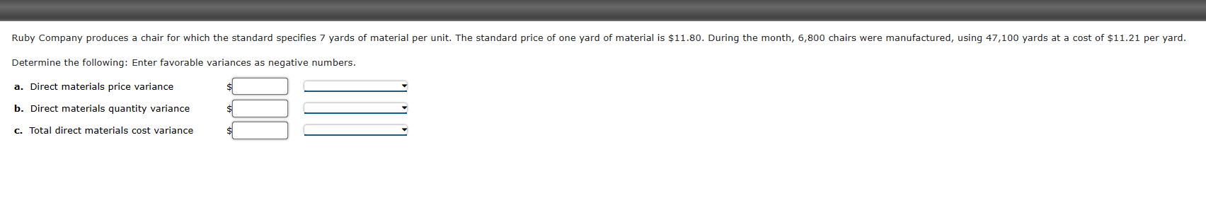 Solved Determine the following: Enter favorable variances as | Chegg.com