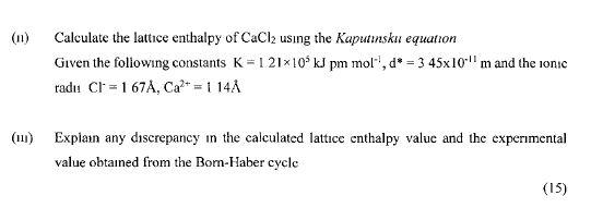 Solved Calculate the lattice enthalpy of CaCl2 using the | Chegg.com