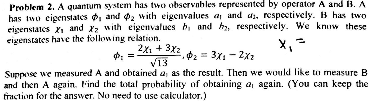 Solved Problem 2. A quantum system has two observables | Chegg.com