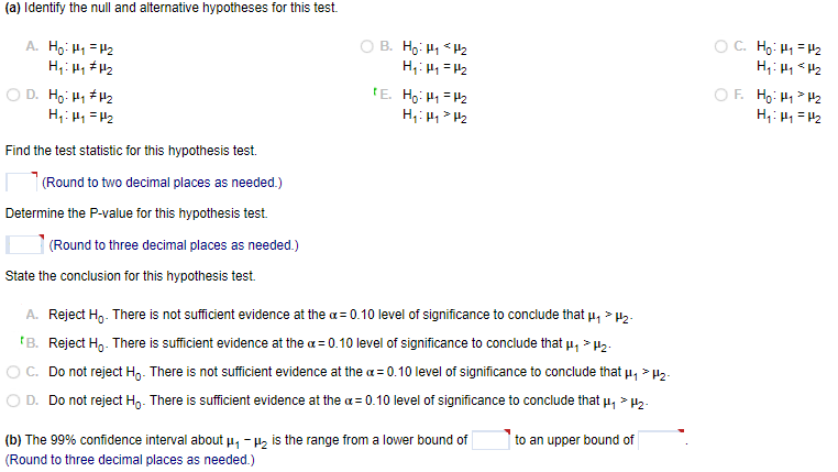 Solved Use the given statistics to complete parts (a) and | Chegg.com