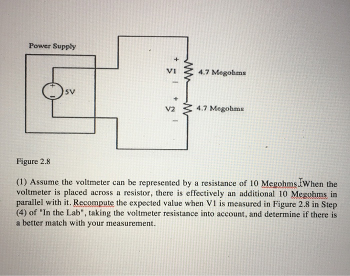 Solved Power Supply V1 4.7 Megohms V2 4.7 Megohms Figure 2.8 | Chegg.com