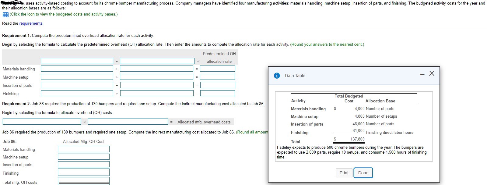Solved Integration , Inc. uses activity-based costing to | Chegg.com