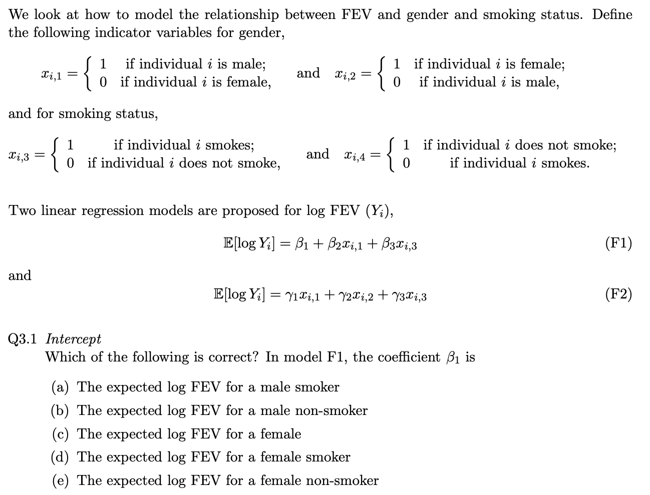 Solved We look at how to model the relationship between FEV | Chegg.com