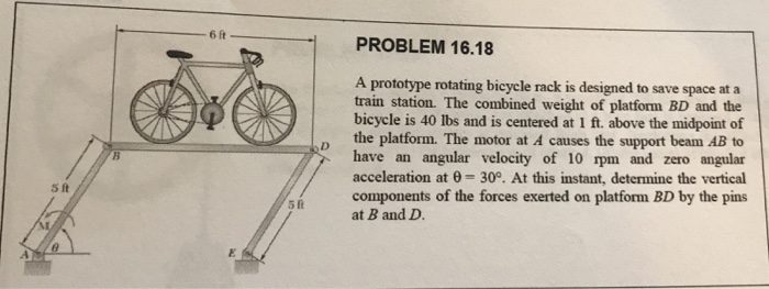 Solved 6 ft A prototype rotating bicycle rack is designed to | Chegg.com