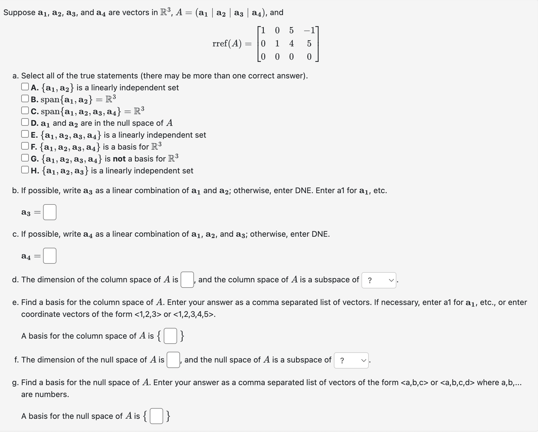 Solved Suppose a1,a2,a3, and a4 are vectors in | Chegg.com