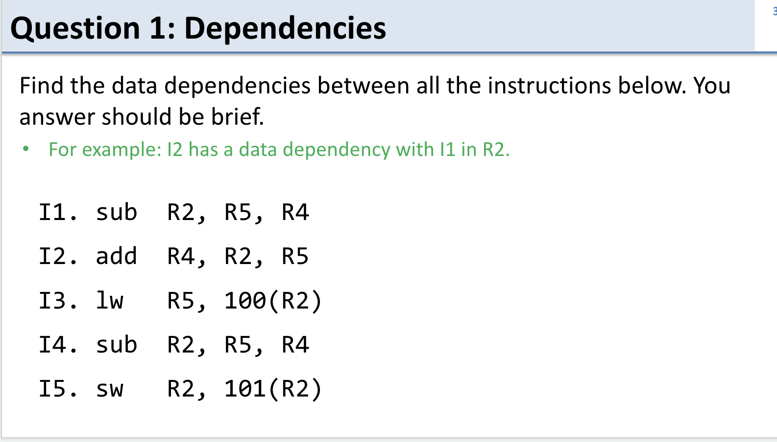 Solved Question 1: Dependencies Find the data dependencies | Chegg.com