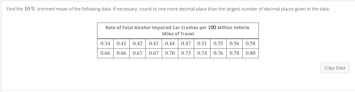 Solved Find the 10% trimmed mean of the following data. If | Chegg.com