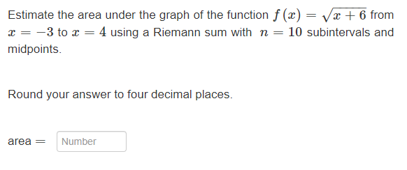 Solved Estimate the area under the graph of the function | Chegg.com